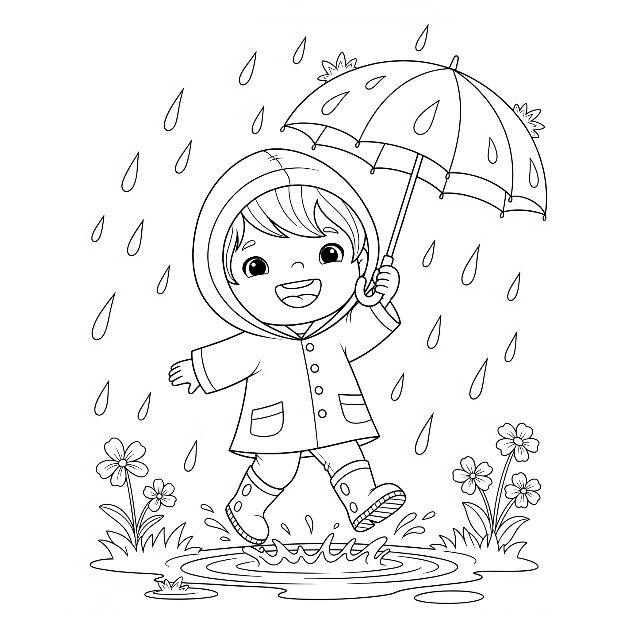 Spring Raindrops - Free Printable Coloring Page for Kids